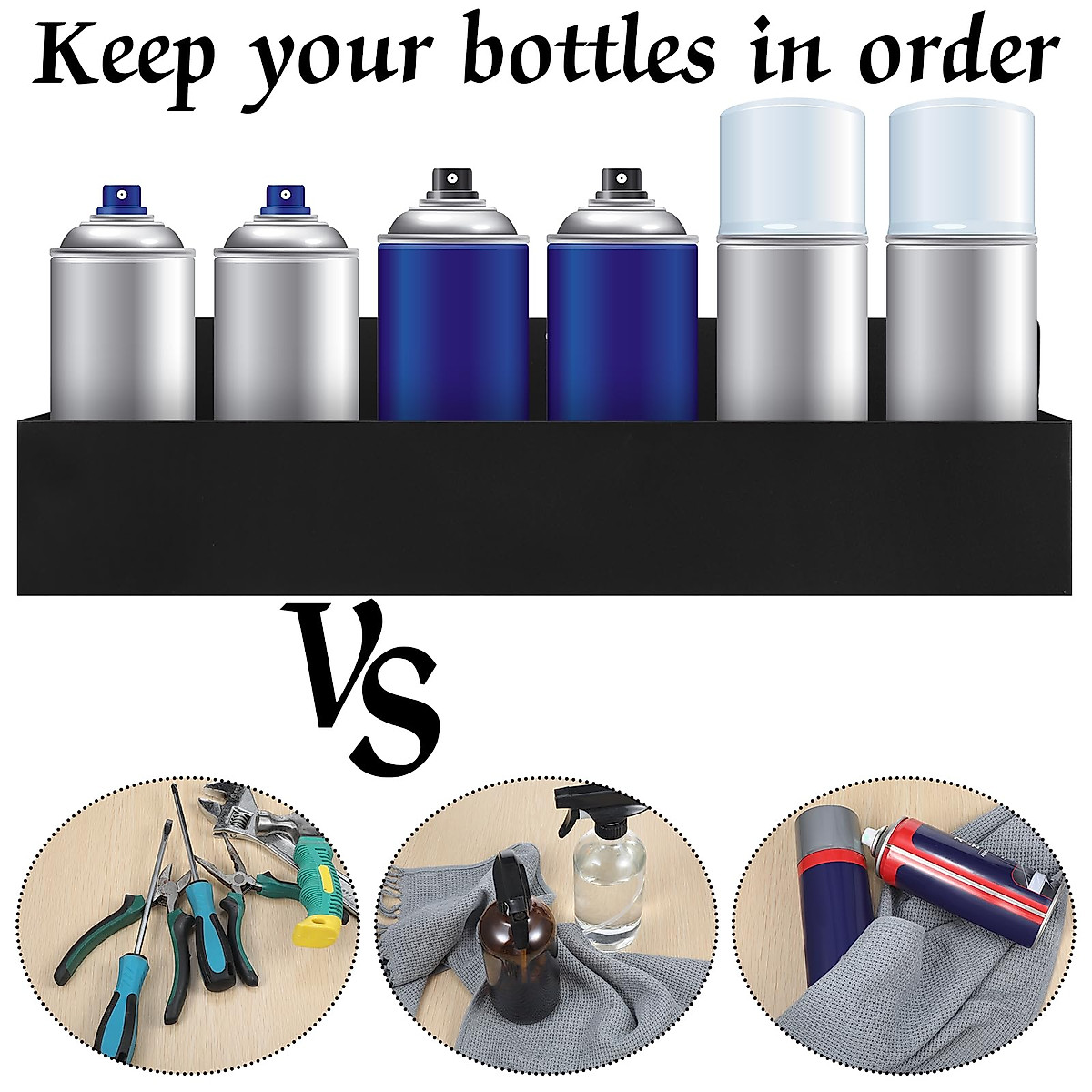 Gisafai 2 Pcs Magnetic Aerosol Spray Can Holder Heavy Duty Magnet Toolbox Bottle Holder Easy Install Spray Can Organizer Wall Mounted Spray Bottle Rack for Garage (Black,16.54 x 3.15 x 4.33 Inch)