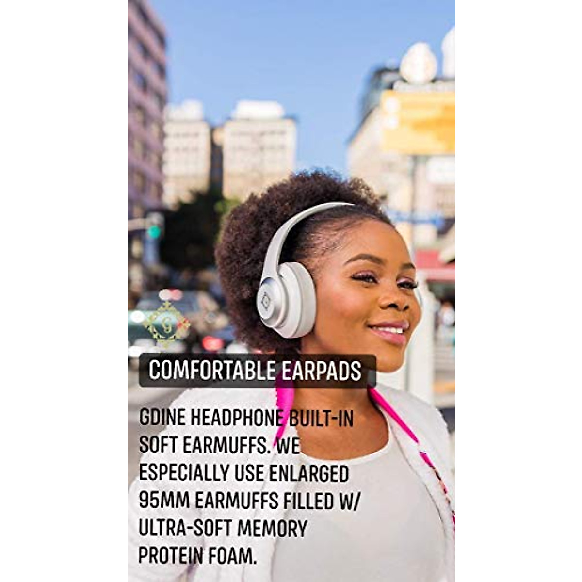 Gdine Bluetooth Headphone w/LED Light, Hi-Fi Stereo Deep Bass Bluetooth 5.0 Headphones, Noise Cancelling, Built-in Mic, Protein Earpads, Foldable & Comfortable Headset for Game, Travel, Home, Office