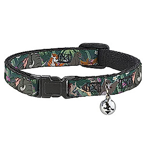 Buckle-Down Breakaway Cat Collar - The Jungle Book 8-Character Group Greens - 1/2" Wide - Fits 8-12" Neck - Medium