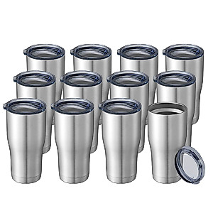 HASLE OUTFITTERS 20 oz Tumbler Bulk, Stainless Steel Tumblers with Lid, Vacuum Insulated Tumbler, Double Wall Tumbler Cup, coffee mugs, Stainless Steel, 12 Pack