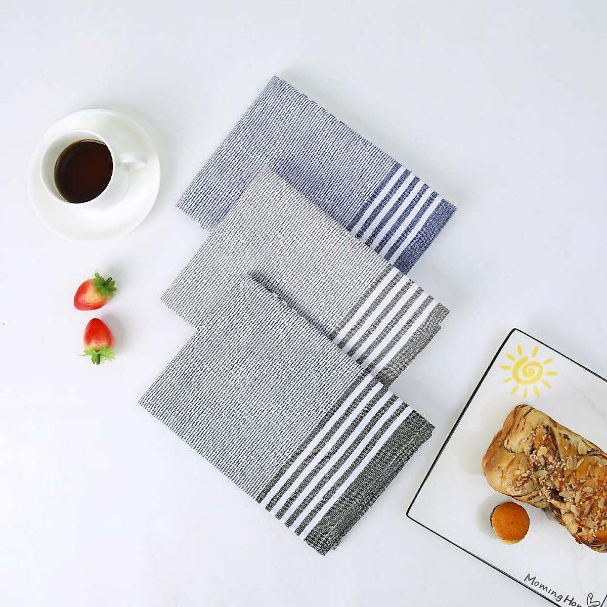 Wenzhi Kitchen Dish Towels for Washing Dishes, Cotton Light Blue Kitchen Towels for Drying, 19x28 Inches Tea Towels Pack of 3