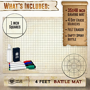 Melee Mats DND Map Starter Kit for Dungeons & Dragons Game - 35” x 48", Wet/Dry Erase Battle Terrain Grid - Ultimate Tabletop Gaming Experience with Accessories