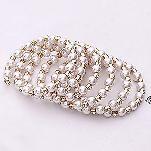 Asphire Vintage Great Gatsby Pearl Bracelet Multi-Layered Chunky Pearl Crystal Elastic Bangle Bridal Wedding Jewelry 1920s Flapper Prom Party Costume Accessories for Women, Gold