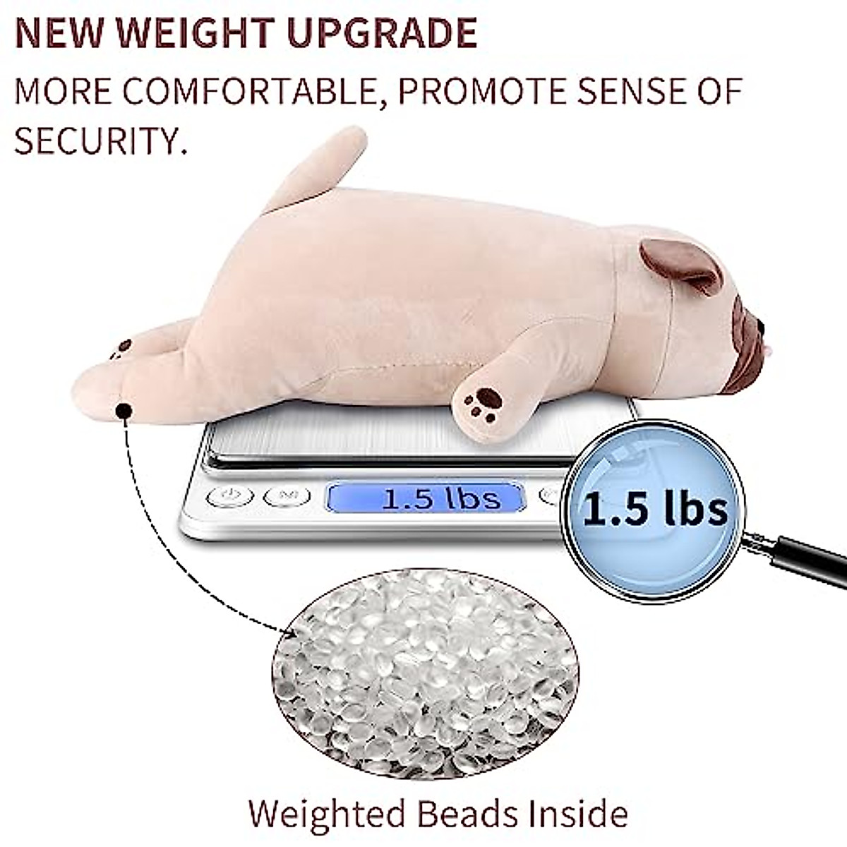 ZPIUU 15" 1.5 Lbs Weighted Pug Stuffed Animals, Lazy and Cute Pug Plush, French Bulldog Stuffed Animal Plush, Gift for Boys, Girls, Kids and Adults (15" 1.5 lbs)