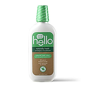 Hello Naturally Whitening Fluoride Toothpaste and Naturally Fresh Antiseptic Mouthwash, Farm Grown Mint, Alcohol Free, Vegan, SLS Free and Gluten Free, 4.7 Ounce Tubes (Pack of 2), 16 Ounce Bottle