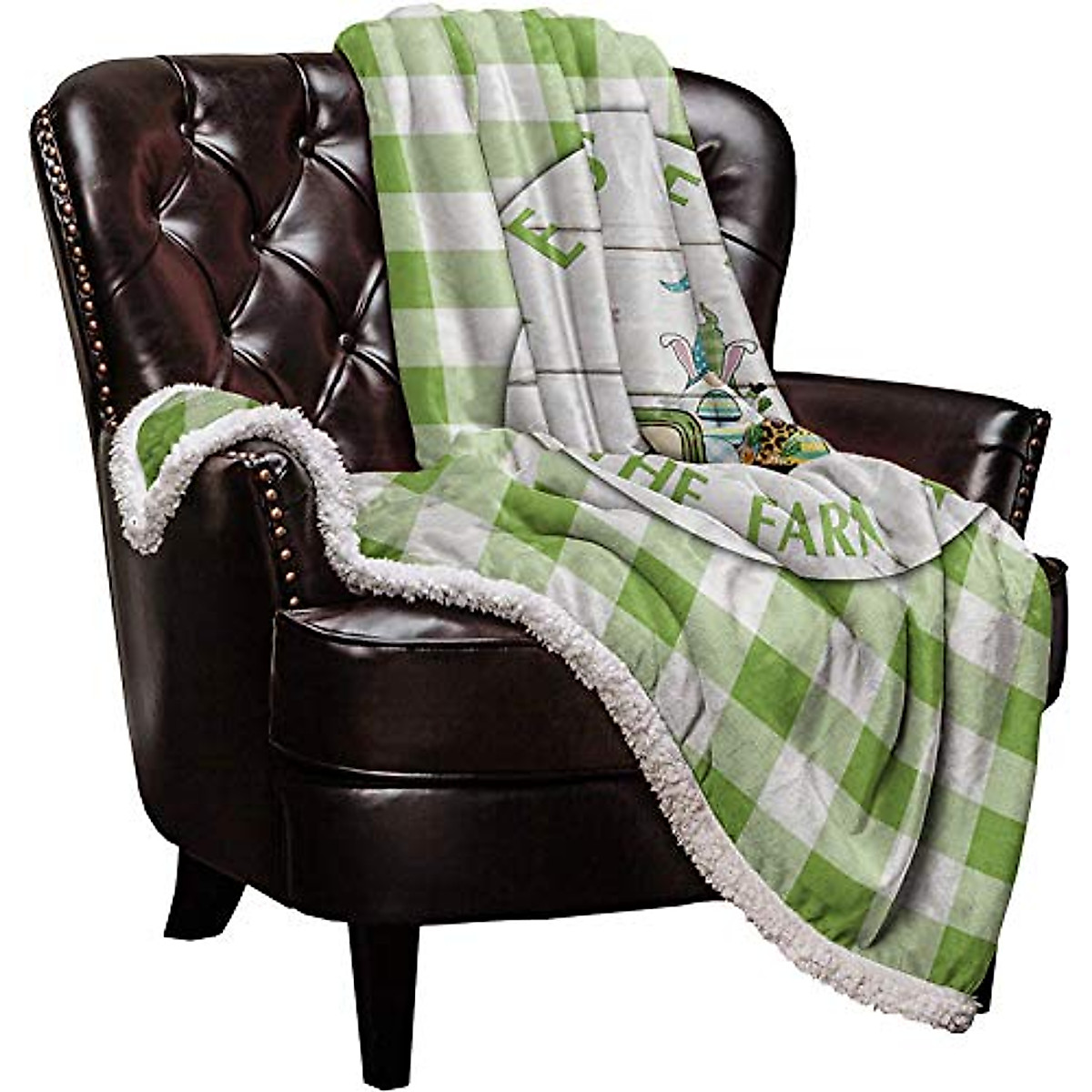 Possta Decor Happy Easter Throw Blanket,Gnome Farm Truck Fuzzy Fluffy Soft Cozy Blankets,Green Buffalo Plaid Bunny Egg Thick Reversible Fleece Flannel Plush Microfiber Throws for Couch Bed Sofa