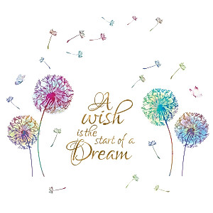 Runtoo Colorful Dandelion Wall Decal Inspirational Quotes Gold Wall Art Stickers Living Room Bedroom Baby Nursery Wall Décor