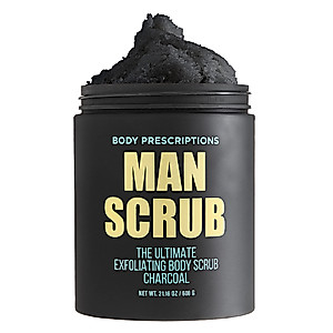 Body Prescriptions Men’s Exfoliating Body Scrub – Ultimate Skin Cleansing Wash in Jar with Twist-Top Lid, For All Skin Types, 21 Ounce (Pack of 1), Charcoal