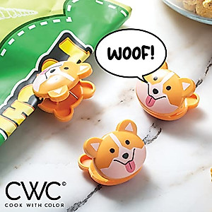COOK WITH COLOR Cute Bag Clips - 10 Pc. Set of Funny Chip Clips and Snack Clips - Kitchen and Food Bag Clips for Airtight Seal for Food Storage (Corgi)