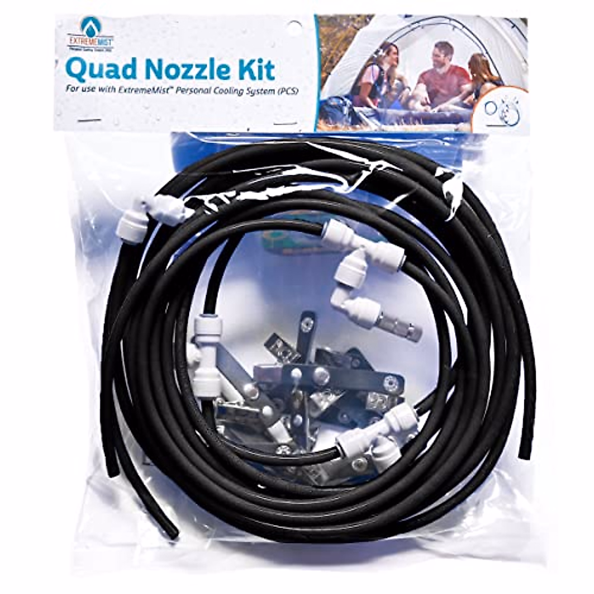 ExtremeMist Portable Misting System Nozzle Kit - Compatible with PCS Mist Pump | 4 Nozzles, 16ft Mist Line, 4ft Feed Line, Mounting Clips, Ties & Connectors | Misting Nozzles for Tents, Patios, & More