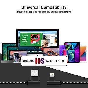 FOXSEA 3FT 90 Degree Lightning Cable MFi Certified Fast Charging Cord (Black&White) 3Pack