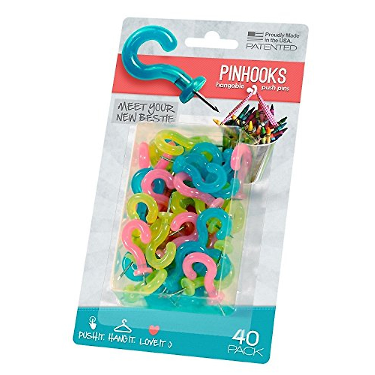 Pinhooks Wall Hooks Dream Pack - Pastel (Blue/Pink/Yellow) - 40 Small Decorative Reusable Hanging Hooks for All Your Organizing and Decorating Needs !