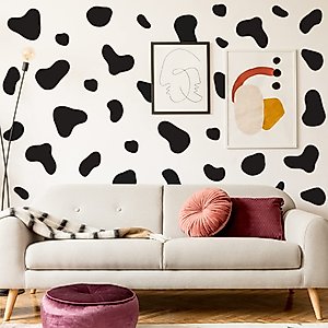 SHYJSHYJ Large Black Vinyl Cow Print Wall Decals, Peel and Stick Modern Cow Spot Wall Stickers for Bathroom Bedroom Living Room Home Wall Decor