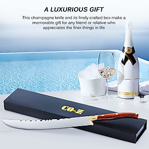 CO-Z Champagne Saber with Box, Champagne Knife Wine Opener with Wooden Handle and Gold Accents, Stainless Steel Bottle Opener 16.5" Champagne Sword for Wedding Gift Birthday Housewarming Home Bar