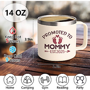 GINGPROUS 2025 New Mom Gifts, Promoted To Mommy Est 2025 Insulated Stainless Steel Coffee Mug, Mothers Day Gifts for New Mom To Be First Time Mama New Mother Mommy Pregnancy Baby Shower, 14oz