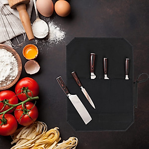 Chef Knife Roll Bag, Knife Bag with 5 Slots, Specialized Cut-Resistant Fabric Lining, Heavy Duty 16oz Waxed Canvas Knife Roll Case | Black | 21"L x 15.5"W