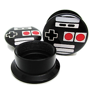 Pierced Republic Retro Video Game Controller Ear Plugs - Acrylic - Screw-On - New *Pair* - 8 Sizes (0 Gauge (8mm))