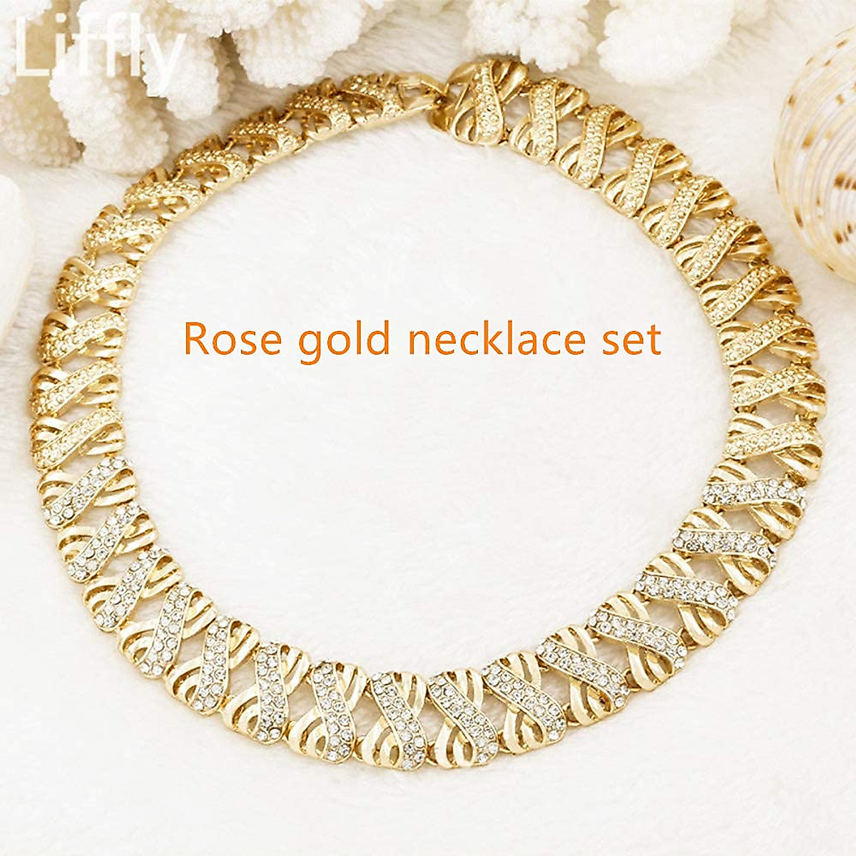 LIFFLY Nigeria Jewelry Sets for Women Africa Beads Jewelry Set Dubai Gold Wedding Bridal Fashion Jewelry Sets Womens Accessories, Choker Necklace 16 inch