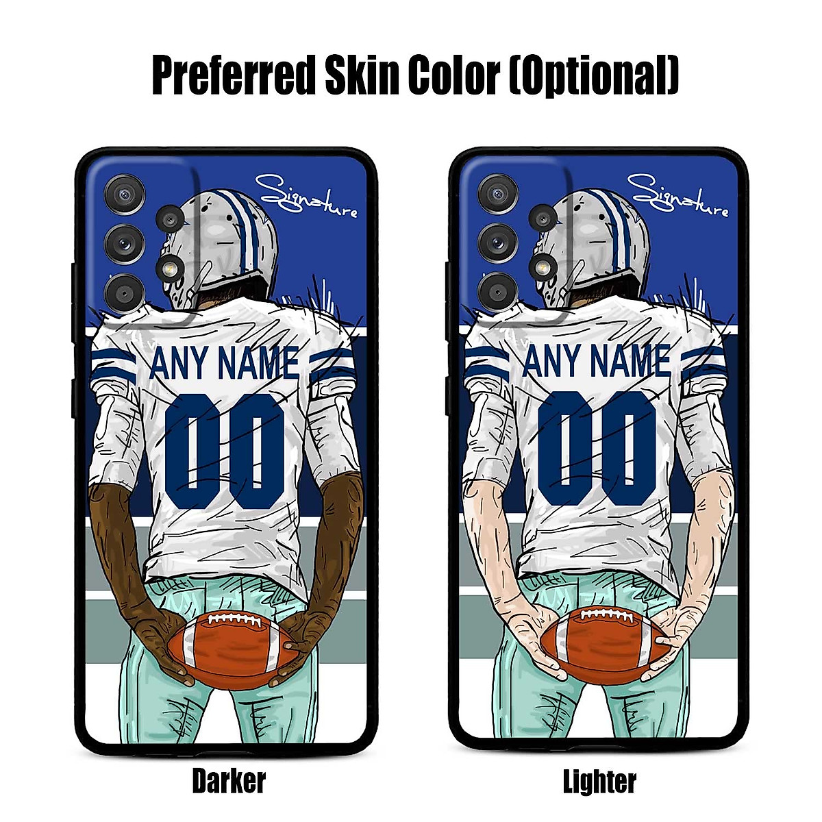 VNGDA Custom Name & Number Phone Case for Samsung Galaxy A15 A14 5G A35 A25 A53 A03S A12 A42 A32 A02S A54 4G, DIY Design Football Player Liquid Silicone Case(Dallas)