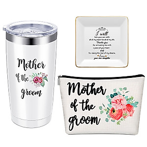 Mother of The Groom Gifts Mother of The Bride Tumblers Mug Makeup Bags Mother Cosmetic Bags Mother Jewelry Tray Ceramic Jewelry Holder Dish Trinket Box for Mom Engagement Party (Mother of The Groom)