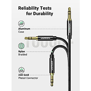 UGREEN Headphone Extension Cable Nylon Braided Male to Female 3.5mm Extension Cable Lossless Multi Shielded Aux Jack Extender Gold Plated Cord Compatible with iPhone iPad Tablets Media Players, 3FT