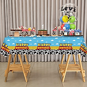 1 Pack Cartoon Story Birthday Party Supplies Cow Pattern Printed Table Cover Blue Sky and White Cloud Tablecloths Cow Birthday Party Decoration for Boy Girl Kid Birthday Party Decor 54 x 108 inch