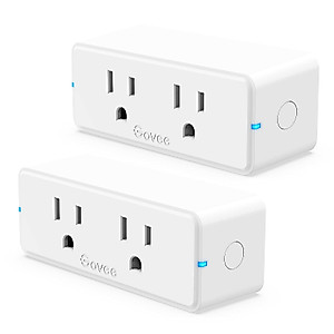 Govee Dual Smart Plug 2 Pack, 15A WiFi Bluetooth Outlet, Work with Alexa and Google Assistant, 2-in-1 Compact Design, Govee Home App Control Remotely with No Hub Required, Timer, FCC and ETL Certified