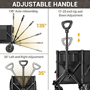 Elegear Wagon Cart Foldable Collapsible Heavy Duty, Folding Wagon with 360° All-Terrain Wheels&Smallest Folding Design, 220LBS Large Capacity Portable Utility Grocery Wagon for Sports Camping Shopping