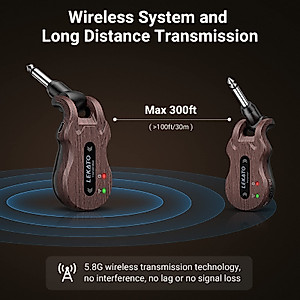 LEKATO Wireless Guitar System 5.8 Wireless Guitar Transmitter Receiver Rechargeable Audio Wireless Transmitter Receiver 4 Channels Transmission Range for Electric Guitar Bass (Grain)
