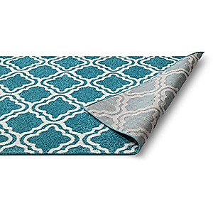 Modern Rug Calipso Blue 3'3" x 5' Lattice Trellis Accent Area Rug Entry Way Bright Kids Room Kitchn Bedroom Carpet Bathroom Soft Durable Area Rug