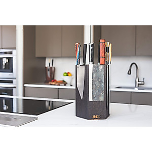 360 Knife Block MAX (Black) - magnetic, rotating, knife block - NOW holds 20+ knives w/top slots and 12" blade capacity