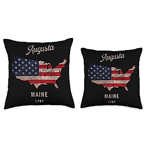 USA Classic Grunge Map Retro Apparel Augusta, Maine 1797 Throw Pillow, 18x18, Multicolor