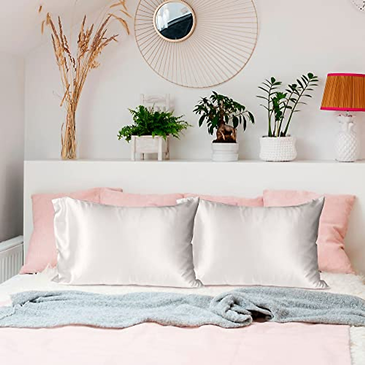 ANNIKA SILK 100% Mulberry Silk Pillow Case for Hair and Skin - 22 Momme 6A Queen Size (20" x 30") Silk Pillow and Sleep Mask Set with Small and Big Hair Tie