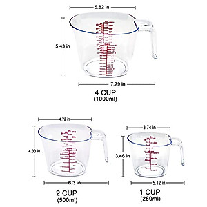 NPYPQ 3 Piece Measuring Cup Set, Includes 1-Cup, 2-Cup, and 4-Cup Clear Plastic Liquid Measuring Cups Easy to Read, Essential Kitchen Tools