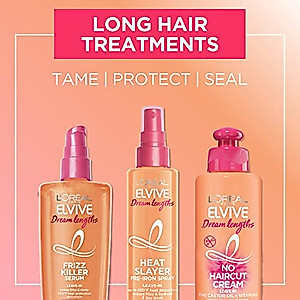 L’Oreal Paris Elvive Dream Lengths No Haircut Cream Leave in Conditioner With Fine Castor Oil, Vitamins B3, B5 for Long, Damaged Hair, Helps Seal Split Ends and Reduces Breakage With System 6.8 FL; Oz