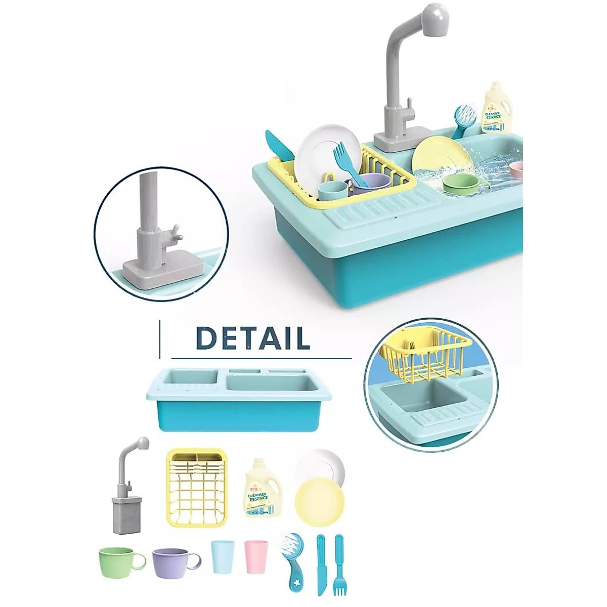 Exec-U-Gift Pretend Play Sink Set Pretend Kitchen Sink and Dishwashing Playset Plastic Diner and Playhouse ST A