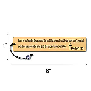 Unique Gifts Bookmark for Bible, Handmade Natural Wood Bookmarks with Tassel, Wooden Handmade Bookmarks Carving Gift Box Set Students, Men and Women(Romans12:2)