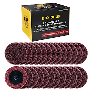 Dura-Gold 2" Diameter Surface Conditioning Discs Maroon Medium Sanding Grit (Box of 25) - R-Type Quick Change Roll Lock Connection