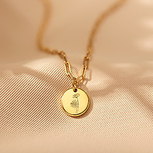 STORYJEWELLERY Gold Layered Necklaces for Women, Birth Flower Necklace, 18K Gold Plated layering Herringbone Snake Paperclip Chain Coin Choker Pendant Jewelry Gifts for Women, Dainty Gold Necklace Set