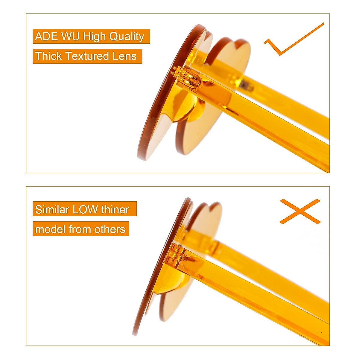 ADE WU Heart Shaped Sunglasses For Women, Cute Transparent Candy Color Lens Orange Heart Glasses Festival Party Favor