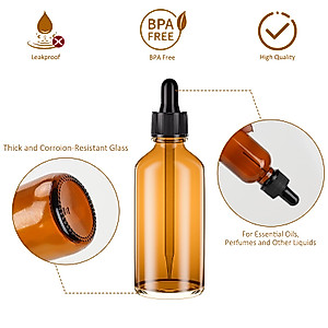 CycleMore 1oz Amber Glass Dropper Bottles 48 Pack Tincture Bottles with Eye Droppers, Two Plastic Funnels and Labels. Glass Essiential Oil Bottles for Chemistry Lab Chemicals, Perfumes & More Liquids