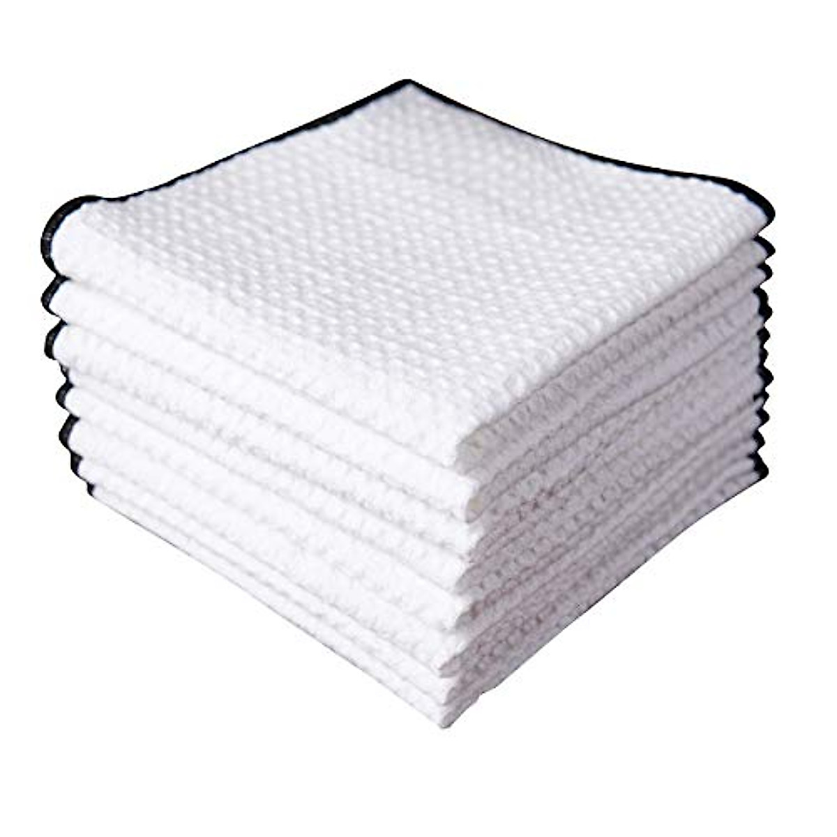 Kitchen Towels Dishcloths 100% Cotton, White Waffle Weave Bleach Friendly, Set of 8, 12 in x 12 in, Absorbent Cleaning Dish Cloths Paperless Towels, Gray Border
