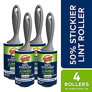 Scotch-Brite 50% Stickier Jumbo Surface Lint Roller, 4 Rollers, 80 Sheets Per Roller, 320 Sheets Total