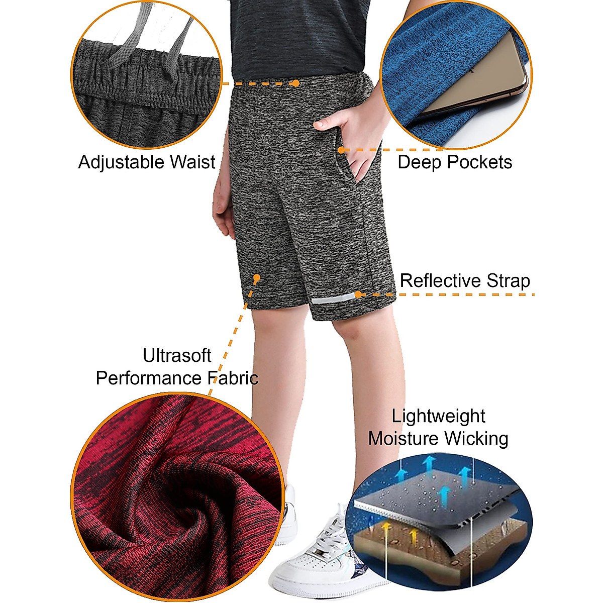 5 Pack Big Boys Youth Athletic Mesh Basketball Shorts with Pockets Quick Dry Activewear (Set 4, Large)