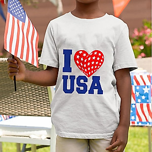 Toddler Boys I Love USA Text Print T Shirts American Flag Shirt Kids Independence Day Patriotic (Black, 9-10 Years)