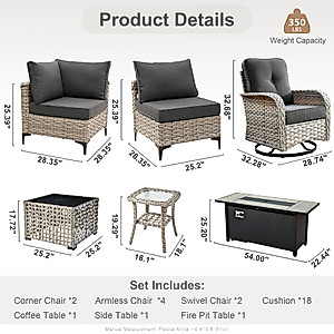 HOOOWOOO Outdoor Patio Furniture Set with Fire Pit Table,11 Pieces Wicker Out Door Sectional Furniture L Shaped Couch,Outside Patio Conversation Sets Swivel Chair,Black