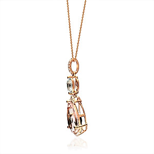 Gin & Grace 10K Rose Gold Genuine Morganite, Genuine Aquamarine with Natural Diamond (I1,I2) Pendant Necklace for Women