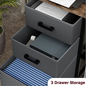 IDEALHOUSE Lateral File Cabinet with 3 Drawer, Mobile Filing Cabinet Rolling Printer Stand Fits A4 or Letter Size, Lateral Filing Cabinet with Wheels, Under Desk Storage Cabinet for Home Office, Grey