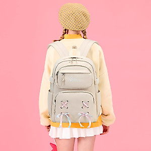 El-fmly Fashion Travel Backpack with Cute Ribbon for Teen Girl Boy School Bookbag with USB Charging Port & Headphone Jack (Black)