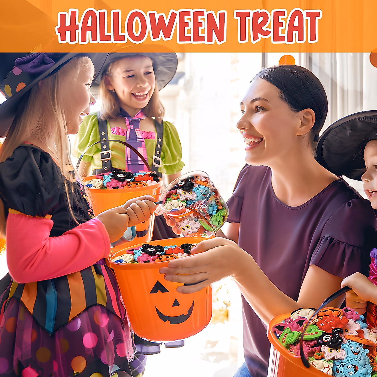 48Pcs Halloween Party Favors, Fidget Toys Bulk Mini Pop Bubbles with Keychain, School Classroom Prizes Box Fidgets Toys for Kids Toddlers Adult, Goodie Bag Stuffers, Treasure Chest box, Halloween Toys